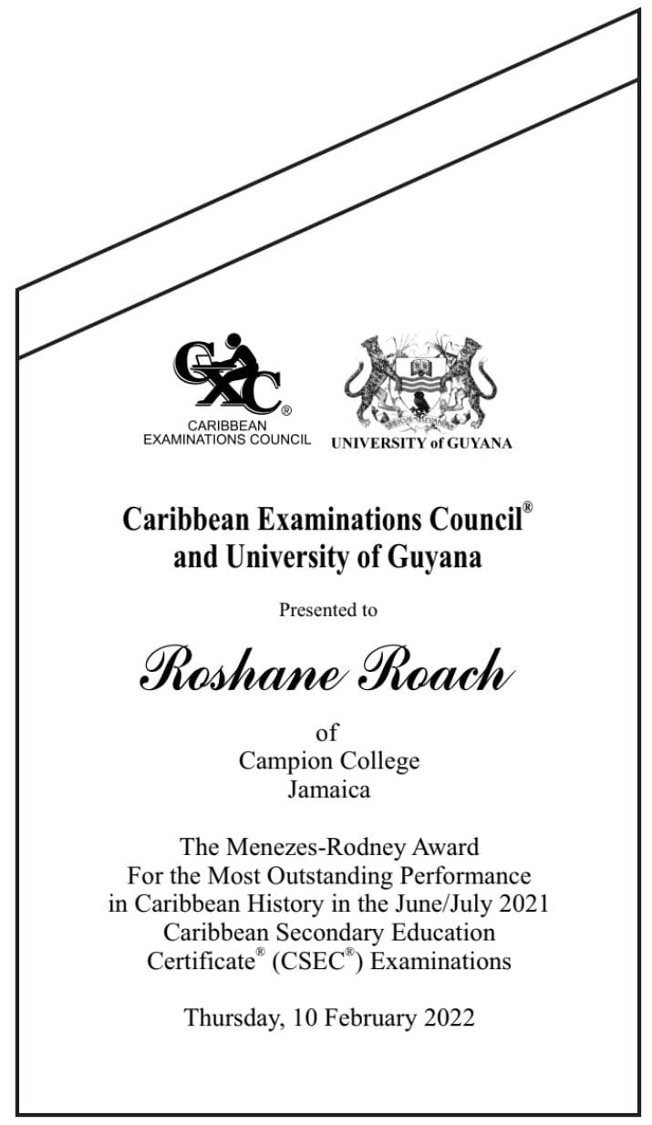 Second University of Guyana’s Menezes-Rodney Award for the Best ...